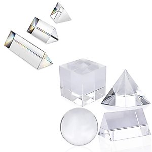 QFkris 7 Pack Crystal Photography Prism Set, Include 50mm Crystal Ball, 50mm Crystal Cube, 50mm Optical Pyramid, 25mm*1+50mm*2+100mm*1Triangular Prism