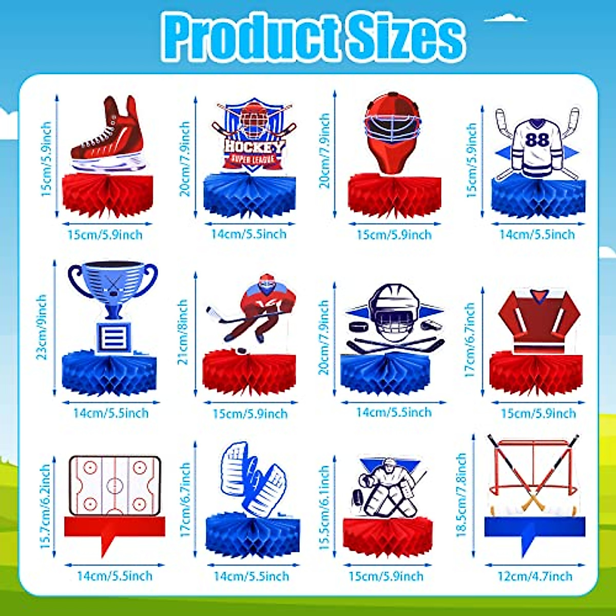 12 Pcs Hockey Centerpieces for Tables Ice Hockey Honeycomb Table Topper Hockey Party Favors Hockey Birthday Party Supplies Sports Hockey Table Decorations for Men Women Kids Theme Gifts School Decor