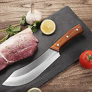 Meat Cleaver Knife, 7-inch Kitchen Knife Serbian Chef Knife Stainless Steel Full Tang Pakkawood Handle Meat Cleaver with case for Cooking