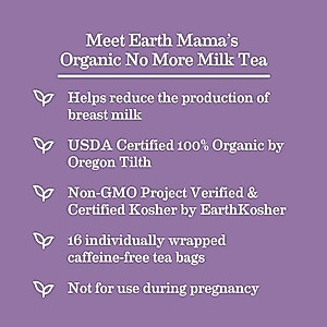 Earth Mama No More Milk Tea | Organic Herbal Tea Bags to Reduce Breast Milk Production, Stop Breastfeeding, & Wean Lactation Naturally, Postpartum Essentials, Decaf Tea With Hibiscus & Sage (16-Count)
