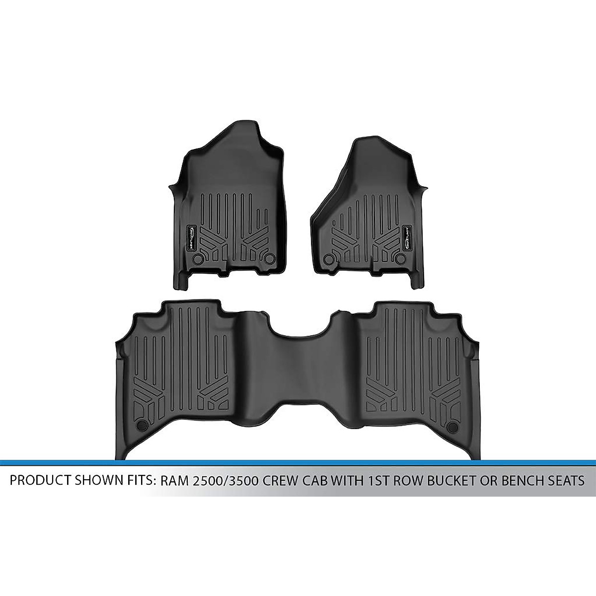 SMARTLINER Custom Floor Mats 2 Row Liner Set Black Compatible with 2019-2022 Ram 2500/3500 Crew Cab with 1st Row Bucket or Bench Seats