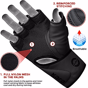 RDX MMA Gloves Grappling Sparring, Pre-Curved Mixed Martial Arts Mitts Men Women Boxing Gloves, Maya Hide Leather Kara Cage Fighting Workout, Combat Sports Training, Muay Thai, Punching Bag Kickboxing