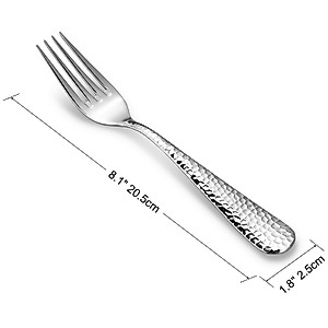 KEAWELL Premium 4-Piece/8-Piece Louise Hammered Fork Set, 18/10 Stainless Steel, Fine Fork Set with Round Edge, Brightly-Mirror polished, Dishwasher Safe. (4, 8" Dinner Forks)