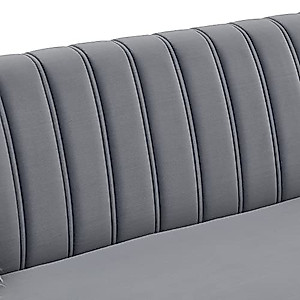 Melpomene Velvet Living Room Loveseat Sofa with Mirrored Side Trim,Faux Diamonds and 2 Villose Pillows,Grey