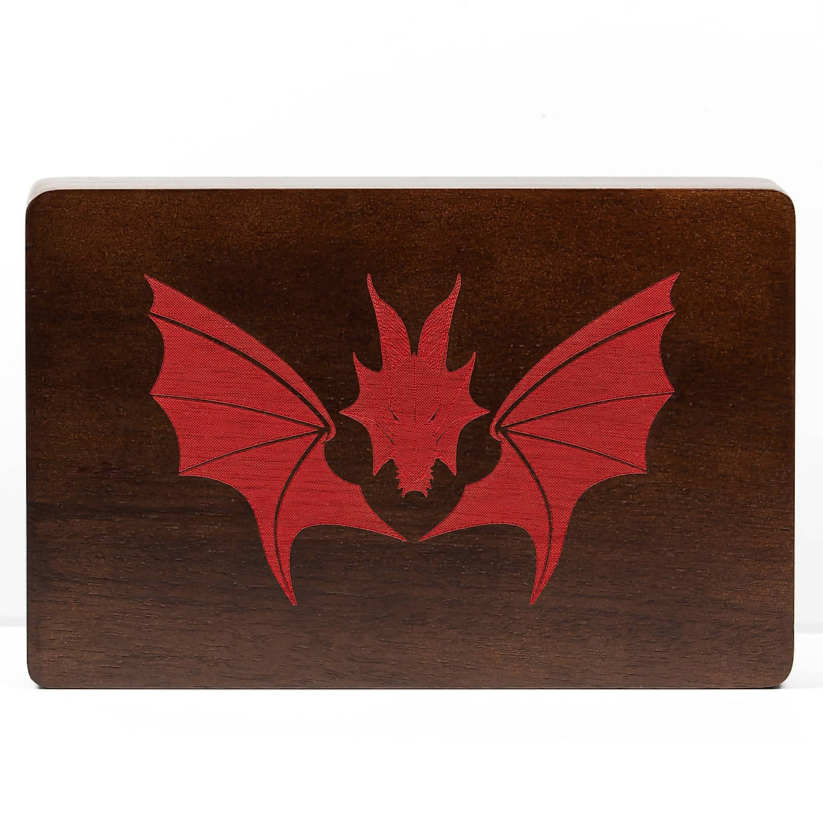 Poludie 2in1 Wooden Dragon-Themed DND Dice Box and Tray, Dice Holder Case with Felt Lined Magnetic Lid for D&D Tabletop Game - Acacia (Bat Dragon Carving-New)