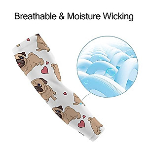 Women UV Sun Protection Arm Sleeves 1 Pair, Sun-protective Cooling Sleeves Funny Cartoon Pug, Arm Cover Shield for Men Cycling Golf Hiking Running Outdoor Sports L