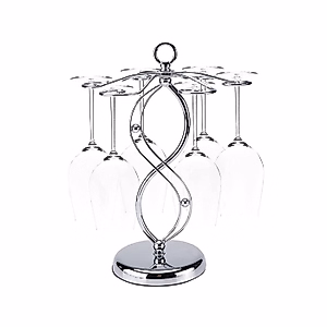 Homya Wine Glass Holder - Countertop Metal Wine Holder Vertical Wine Glass Display Rack for Bar Kitchen Table, Offers 6 Wine Glasses, Silver