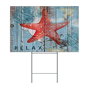 Ocean Nautical Beach Theme Underwater Starfish Yard Sign 12x18 Inch Sea Animal Turtle Octopus Crab Customized Lawn Signs with Stakes for House Rent Outdoor Decoration