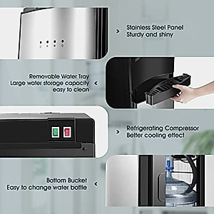 Bottom Loading Water Dispenser 5 Gallon,Hot Cold and Room Water Cooler with 3 Temperature Spouts, Empty Bottle Indicator Child Safety Lock Stainless Steel Black Home and Office Use