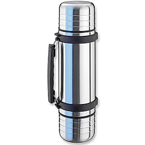 Isosteel Duo VA-9562DQ Vacuum-Insulated Thermos Flask with Quickstop Single-Hand Pouring System and 2 Screw-Off Drinking Cups 1.0 L 18/8 Stainless Steel