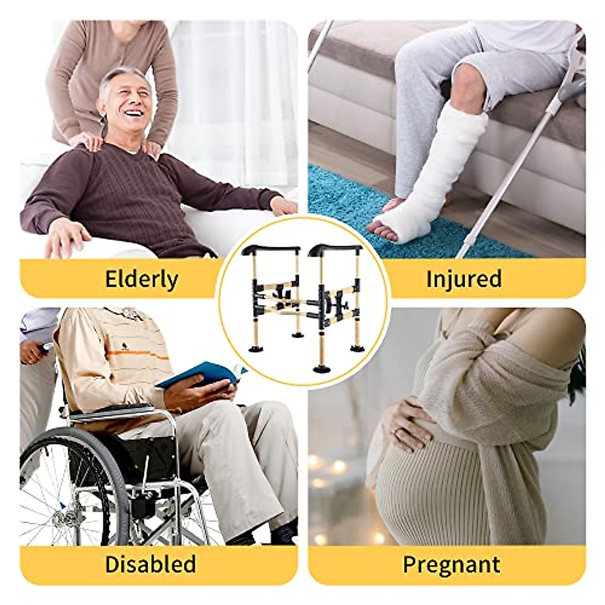 Toilet Safety Rail for Elderly, Adjustable Detachable Frame, Toilet Safety Frame for Elderly & Handicapped - Elderly Assistance Products, 4 Replacement Suction Pads, Enhances Stability
