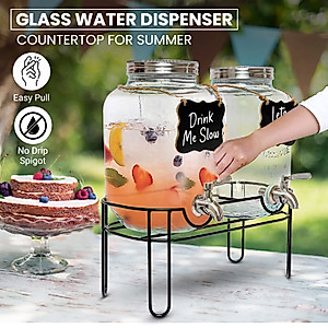 CHENE DE SAINT MARS Glass Drinks Dispenser with Metal Stand, Drinks Dispenser for Parties, Water Jug Dispenser, Water Dispenser Countertop, Beverage Dispenser with Stand, Lemonade Stand for Kids,