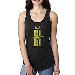 Green Striped Ford Mustang Cars and Trucks Ladies Racerback Tank Top, Black, Small