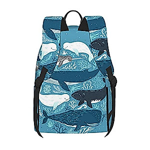 FeHuew 16 inch backpack Whales Laptop Backpack Full Print School Bookbag Shoulder Bag for Travel Daypack