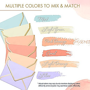 Invitation Envelopes, 30-Pack 5x7 Envelopes for Invitations, Gold Foil Bordered Colored Envelopes, A7, 5 1/4 x 7 1/4 Inches, 6 Pastel Colors
