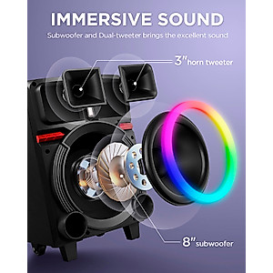 HEARTSEA Karaoke Machine with 2 Wireless Microphones for Kids, Portable Bluetooth Singing Speaker Adults with Disco Ball + Lyrics Display Holder - TF Card/USB/FM Radio for Parties Recording