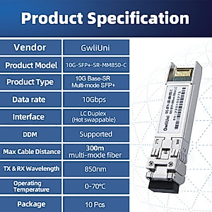 10Pcs Multi-Mode 10G SFP+ Fiber Module Network Transceiver, SR MM850nm 300m, Duplex LC for Switch, Router, Firewall, Network Card, Media Converter etc
