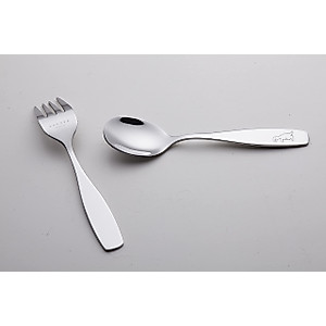 ANNOVA Kids Silverware 10 Pieces Children's Safe Flatware Set Stainless Steel - 4 x Forks, 4 x Dinner Spoons, 2 x Safe Knife Toddler Utensils, Metal Cutlery for Lunchbox (Engraved Dinosaurs)