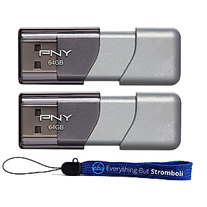 PNY USB 3.0 Flash Drive Elite Turbo Attache 3 Two Pack Bundle with (1) Everything But Stromboli Lanyard (64GB 2 Pack, Gray)