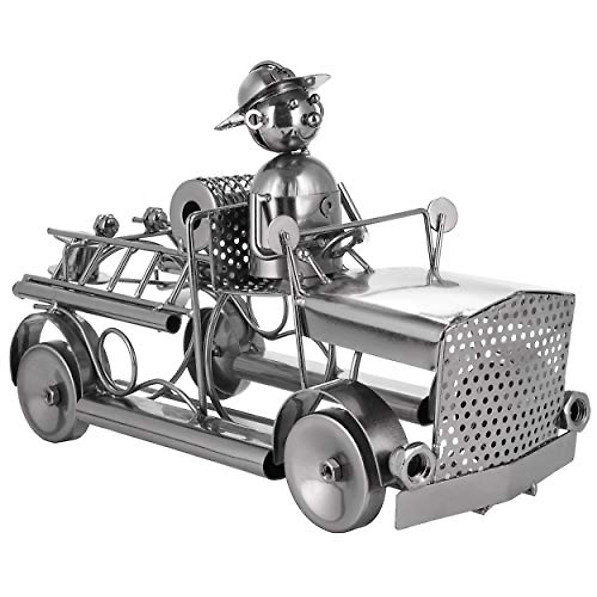 BRUBAKER Wine Bottle Holder 'Fire Engine' - Table Top Metal Sculpture - with Greeting Card