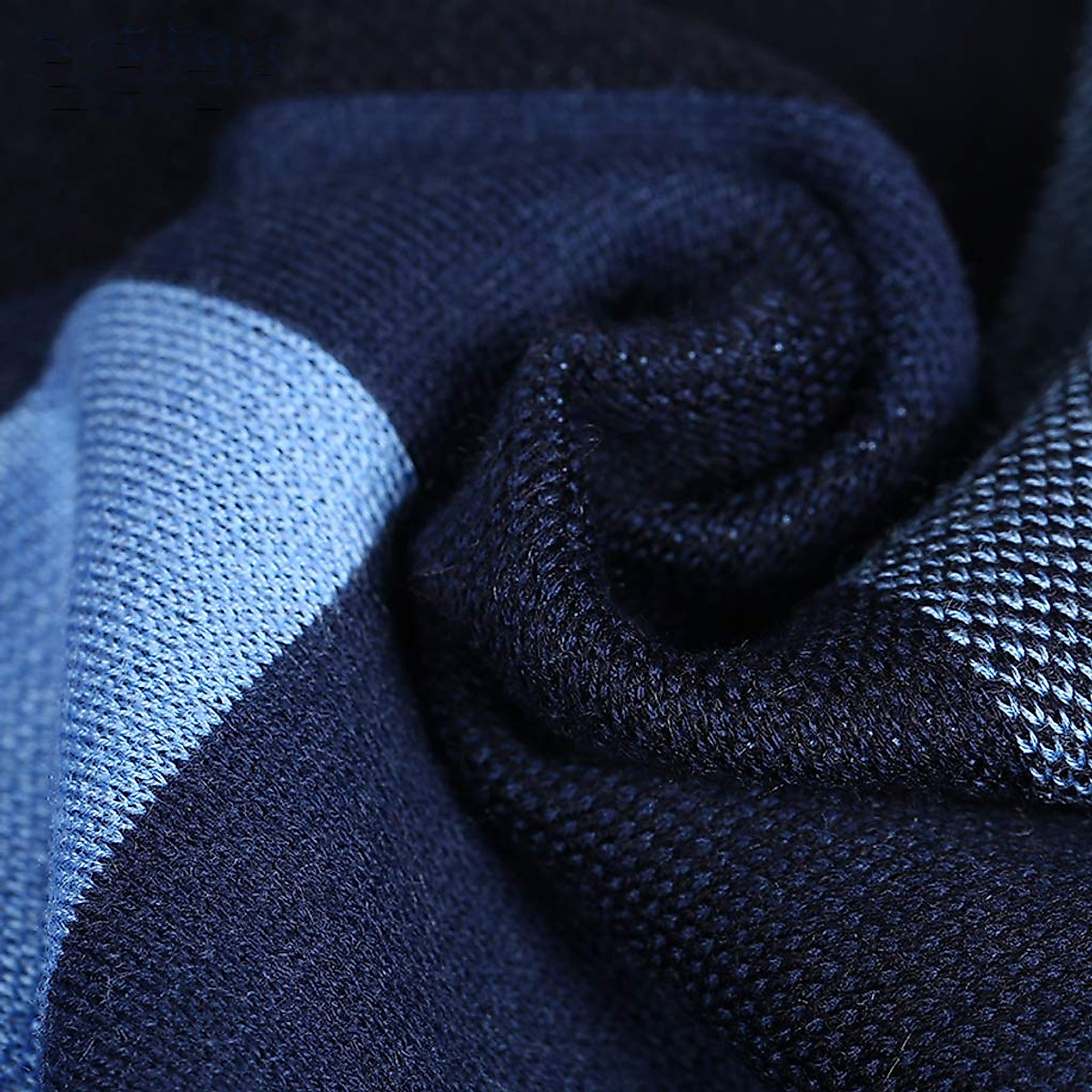 KODOD Plaid Striped Wool Scarf for Men - Winter Soft Thick Cashmere Knit Scarves (A Wool Blend Scarf Navy&Blue Plaid)