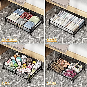 GILLAS 2 Pack Under Bed Storage Containers, Foldable Bedroom Storage Organizer Drawer with Wheels, Under Bed Shoe Storage Drawer For Clothes, Blankets And Shoes, Black