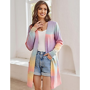 GRACE KARIN Womens Folklore Cardigan Color Block Sweaters(M,Gradient Yellow)