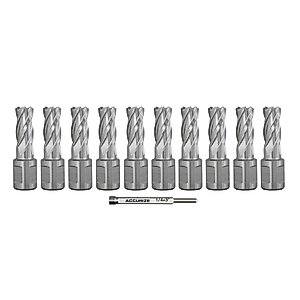 Accusize Industrial Tools 10 Pcs 9/16'' Diameter by 1'' Depth Hss Annular Cutter Plus 1 Pilot Pin, 2080-2014pin
