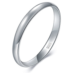 BORUO 925 Sterling Silver Ring High Polish Plain Dome Tarnish Resistant Comfort Fit Wedding Band 2mm Ring Size 11