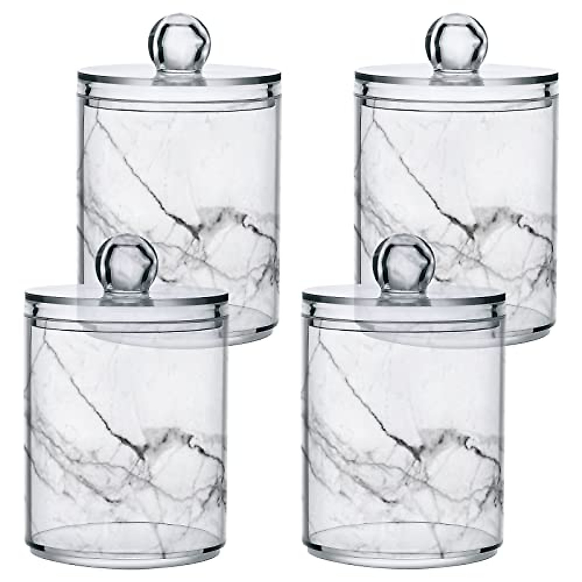 SUABO Plastic Jars with Lids,White Marble TextureStorage Containers Wide Mouth Airtight Canister Jar for Kitchen Bathroom Farmhouse Makeup Countertop Household,Set 4