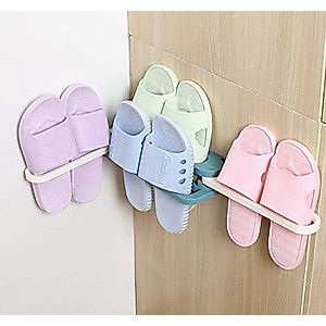 2PCS Bathroom Slippers Rack Wall Mounted Shoe 4in1Organizer Rack Folding Slippers Holder Shoes Hanger Punch-Free Storage Towel Racks (Blue)