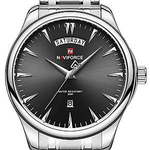 NAVIFORCE Luxury Business Wrist Watches Minimalist Auto Day-Date Calendar Display Stainless Steel Waterproof Watch for Men Japan Movement