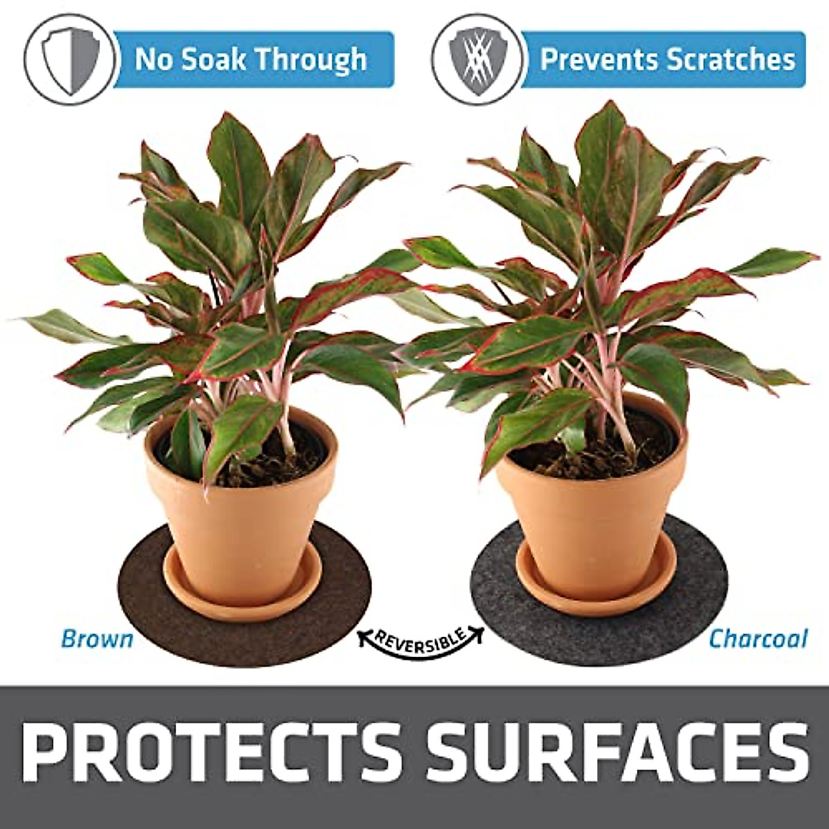 Drymate Plant Coaster Mat Reversible, Charcoal/Brown, (12 Inch), (Set of 2), Round/Fabric, Absorbent/Waterproof - Protects Surfaces, Contains Liquids (USA Made)