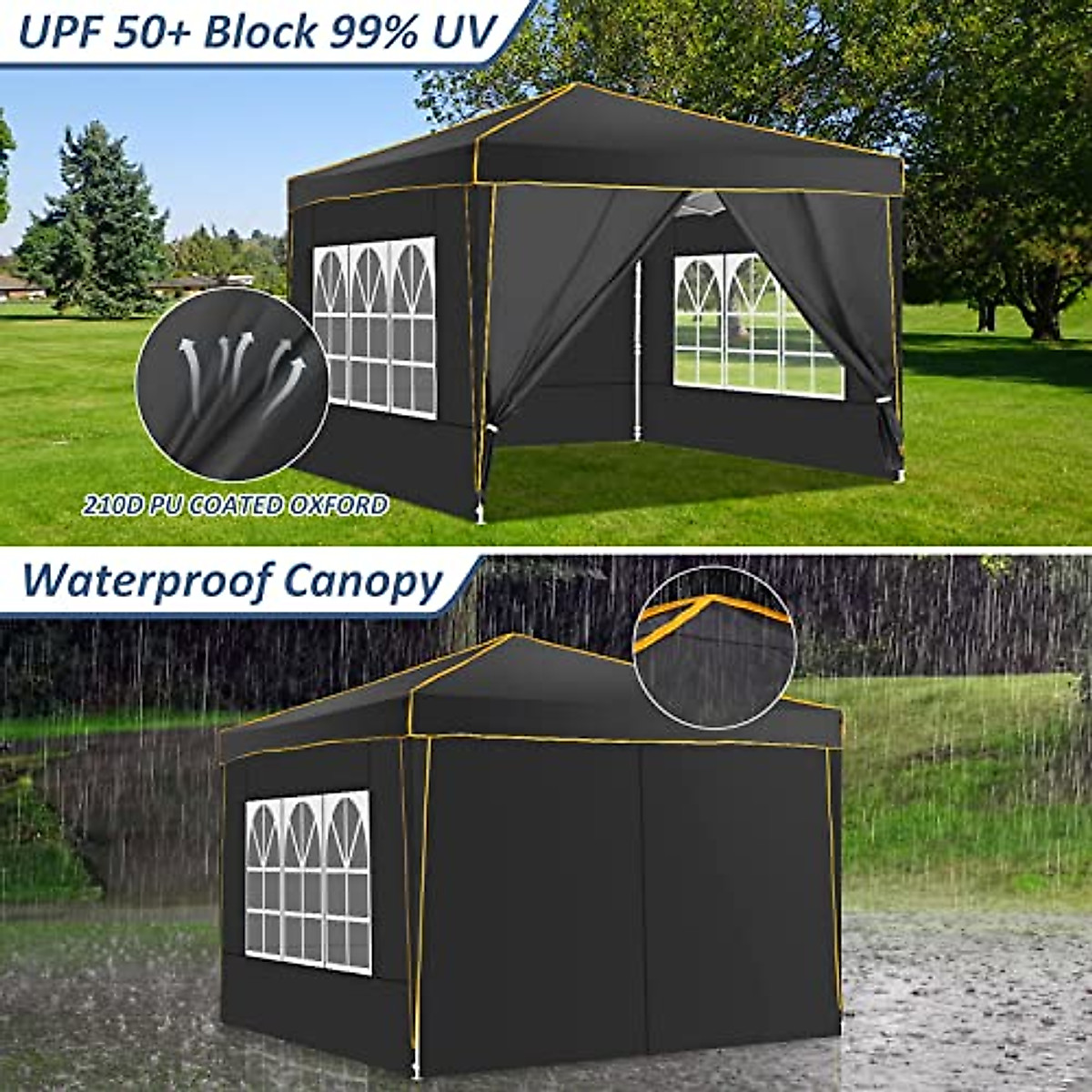 10x10 Pop Up Canopy with 4 Removable Sidewalls，Waterproof Party Wedding Event Tent，Instant Outdoor Enclosed Tent Shelter with Church Window and Carry Bag,Full Truss Structure Canopies