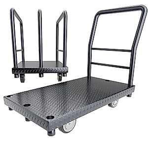 SGOLAN 2in1 Panel Truck Cart, Drywall Cart Platform Trucks 2500 lbs Capacity Lumber Cart Flatbed Cart 38" x 24" Heavy Duty Push Cart with 1Front and 3 Side Handrails& Swivel Casters