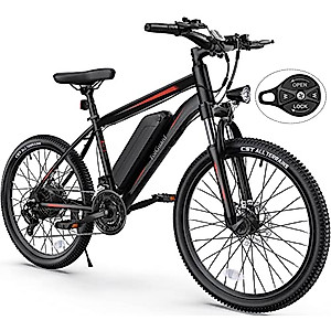TotGuard Electric Bike, Electric Bike for Adults 26'' Ebike with 350W Motor, 19.8MPH Electric Mountain Bike with Lockable Suspension Fork, Removable 36V/10.4Ah Battery, Professional 21 Speed Gear