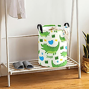 Cartoon Crocodile Animal Personalized Laundry Basket Clothes Hamper with Handles Waterproof ,Collapsible Laundry Storage Baskets for Bathroom,Bedroom Decorative 19.7"Hx14.2"D