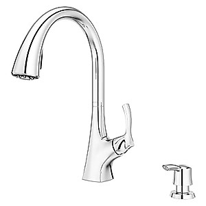 Pfister Masey Kitchen Faucet with Pull Down Sprayer and Soap Dispenser, Single Handle, High Arc, Polished Chrome Finish, F5297MCC