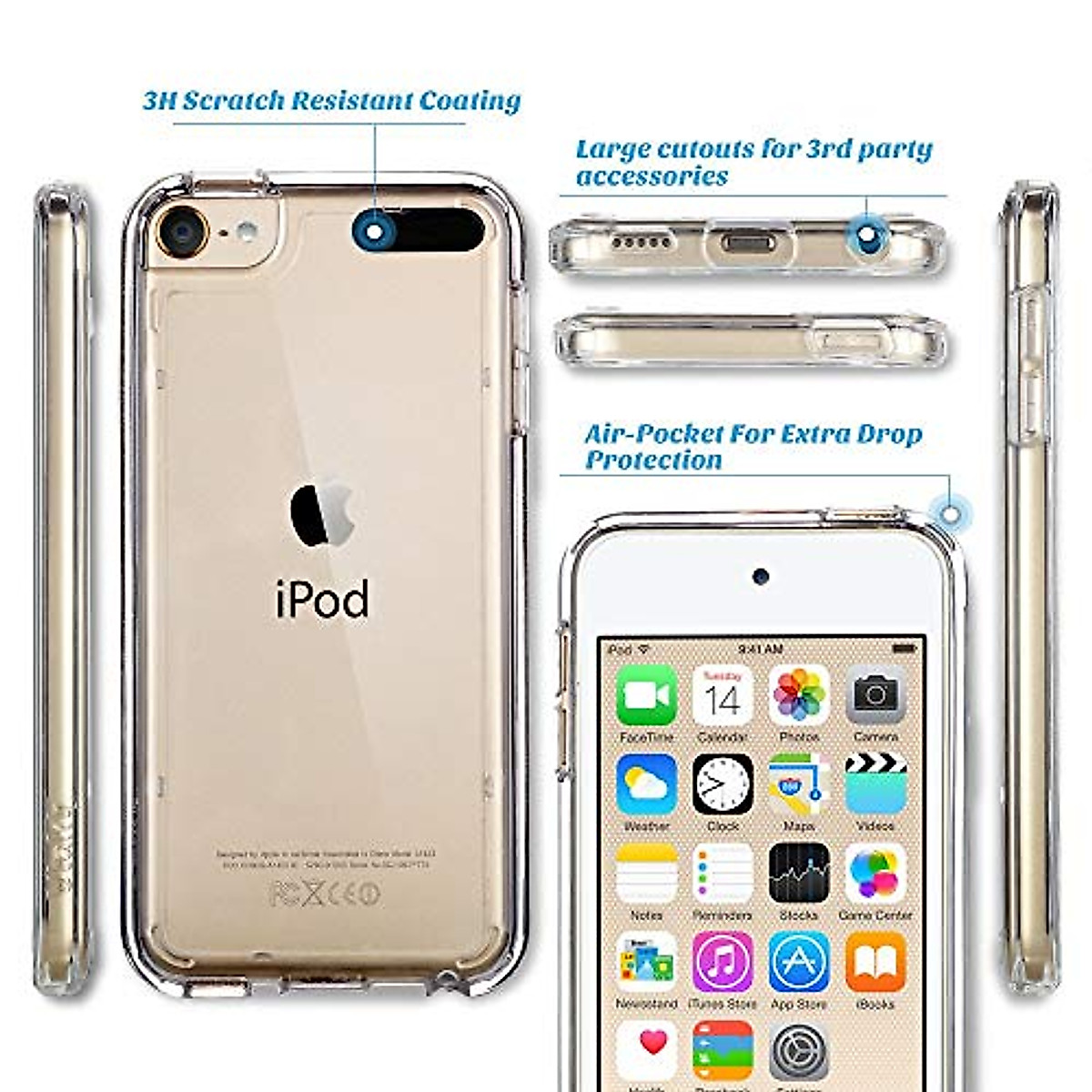 ULAK Compatible with iPod Touch 7 Case Clear, iPod Touch 6 Touch 5 Case with 2 Screen Protectors, [Anti-Yellowing] Slim Soft TPU Bumper Hard Cover for iPod Touch 5th /6th /7th Generation, Clear