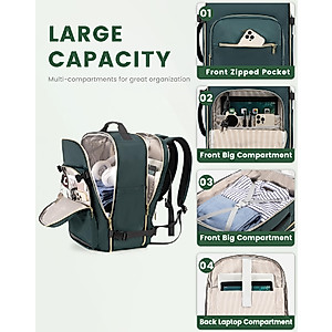 LOVEVOOK Travel Carry on Backpack as Personal Item Flight Approved for Men, 40L Waterproof Large 17inch Laptop Luggage Daypack Business Weekender Overnight with 3 Packing Cubes, Green