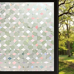 Waovacy Window Privacy Film Stained Glass Door Window Covering Decorative Window Clings Static Cling No Adhesive 3D Frosted Window Cover UV Sun Blocking Vinyl Window Sticker for Home,17.4x78.7Inch