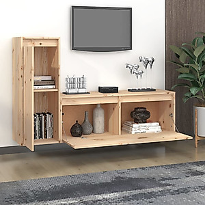 GaRcan 2X Solid Wood Pine TV Cabinets Home Indoor Bedroom Living Room Entertainment Center HiFi Cabinet Wooden TV Stand Shelf Unit Furniture Grey (Brown)