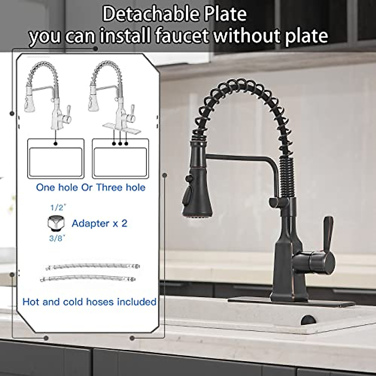 Bathfinesse Kitchen Faucet with Pull Down Sprayer High Arc Single Handle Gooseneck Spring Solid Brass Kitchen Sink Faucet with Deck Plate Oil Rubbed Bronze Commercial Faucet for Kitchen Sink Pull Out