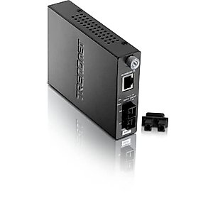TRENDnet 100Base-TX to 100Base-FX Multi Mode SC Fiber Media Converter (2 Km, 1.2 Miles), Fiber to Ethernet Converter, RJ-45 Port, Fiber Port, Wall Mountable, Lifetime Protection, Black, TFC-110MSC