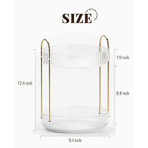 Devokimi Bathroom Organizer Countertop, Rotating Makeup Organizer for Vanity, 2-Tier Make Up Organizers and Storage, Vanity Tray Shelf for Cosmetic, Skin Care, Lotions (Clear)