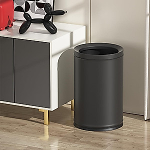 YOJIA 9L/2.4Gal Black Bathroom Trash Can,Double Lyers Metal Waste Basket, BlackGarbage Can for Bathroom, Living Room, Kitchen, Office,Bank, Near Desk(Black 9L)