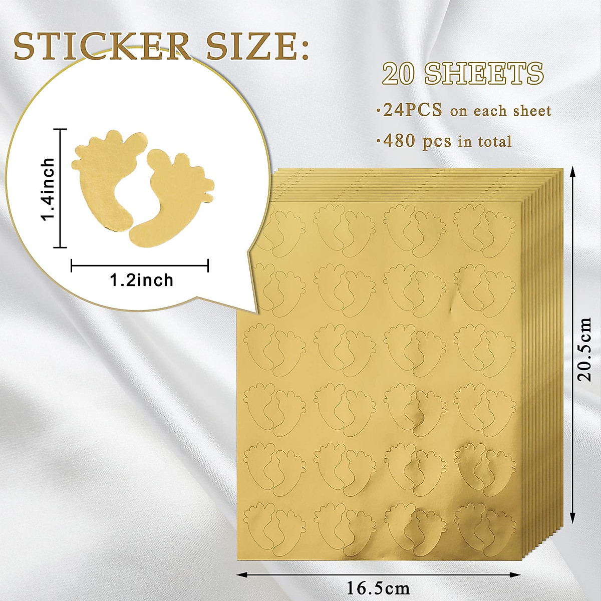 Whaline 480Pcs Gold Foil Footprint Stickers Self-Adhesive Footprint Shape Seal Stickers Gold Label Decals for Bay Shower Greeting Invitation Cards Envelope Sealing Birthday Gift Wrapping Supplies