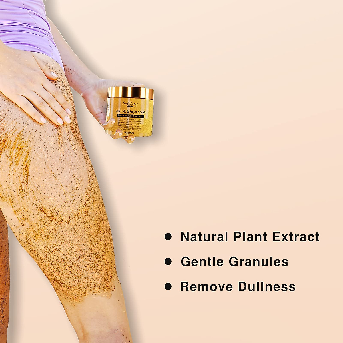 Seed Spring 24K Gold & Sugar Body Scrub - Exfoliating Body Scrub - Moisturizing & Deep Cleansing - Remove Dead Skins - Anti Aging Hydrating Body Scrub for Women Men - 10 oz