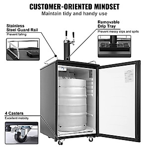 VEVOR Beer Kegerator, Dual Tap Draft Beer Dispenser, Full Size Keg Refrigerator With Shelves, CO2 Cylinder, Drip Tray & Rail, 32°F- 50°F Temperature Control, Holds 1/6, 1/4, 1/2 Barrels, 152L,Black