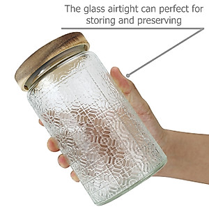 EIKS Glass Storage Jars Airtight Containers with Wooden Lid, Scoop & Protection Mat for Storing Candy Coffee Beans Tea Cookie Nuts, Capacity 1000ml